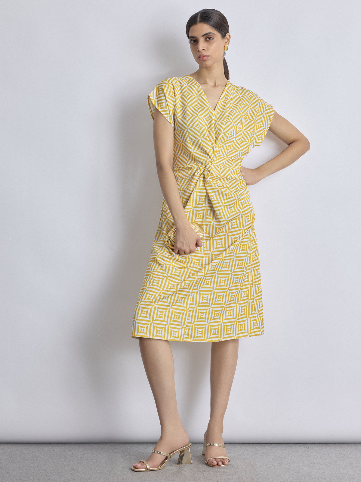 Mustard Geo Print Twist Knot Dress – The Label Life
