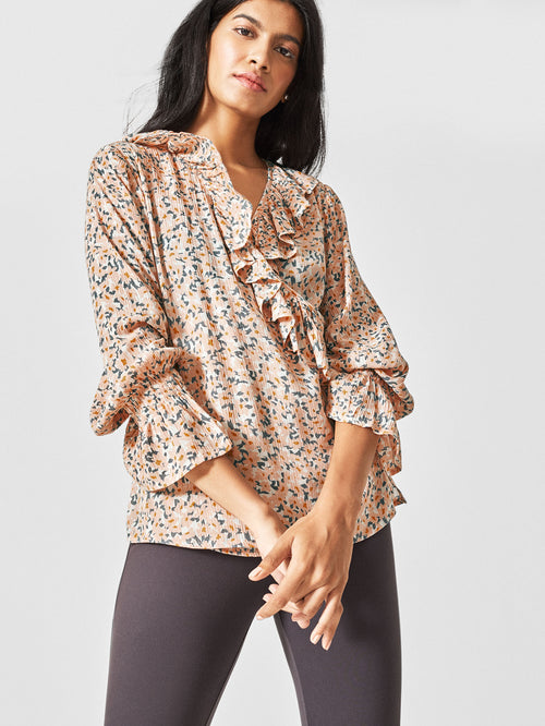 Blush Floral Ruffle Wrap Top