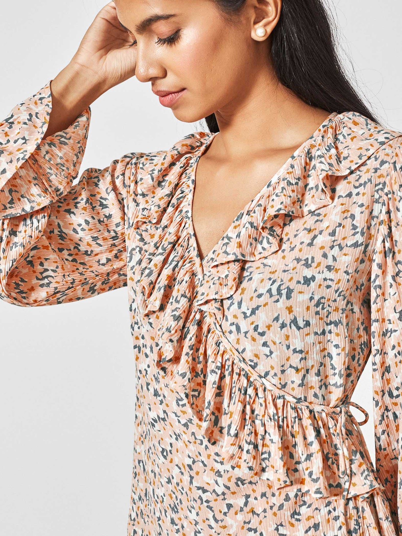Blush Floral Ruffle Wrap Top